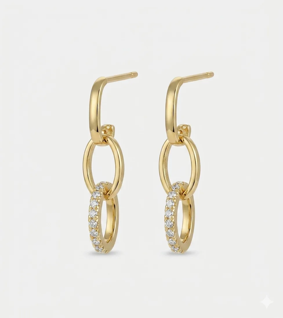 Golden Chain Drop Earrings_Design 07 - The White Jewelry